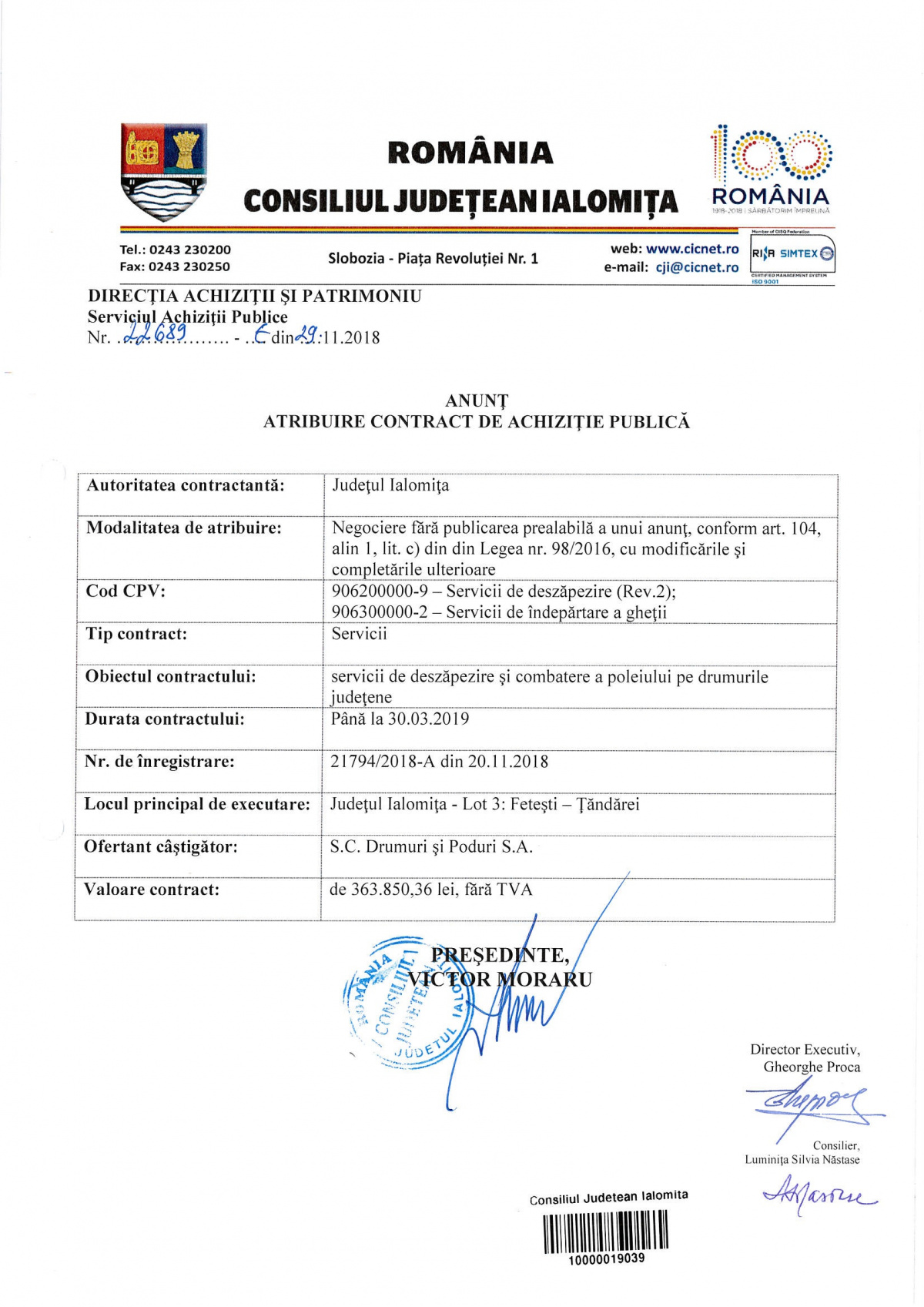 Anunt atribuire contract servicii deszapezire | Consiliul Judetean Ialomițasite vechi